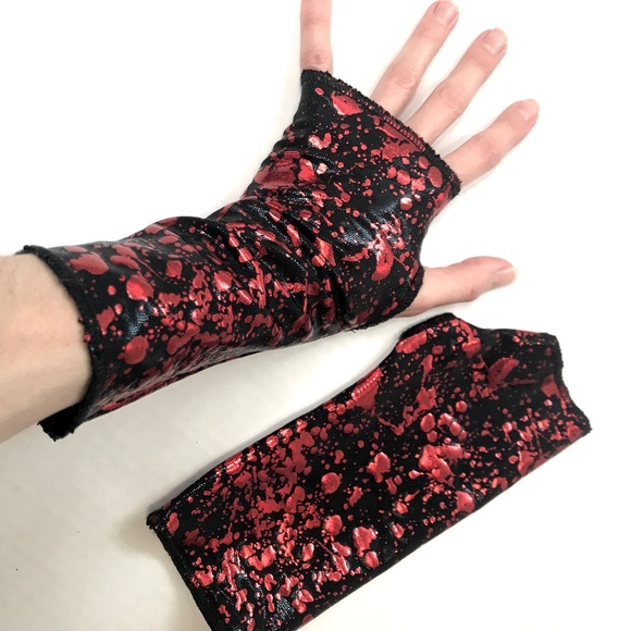 Hand Crafted | Accessories | Blood Splatter Fingerless Gloves Zombie ...